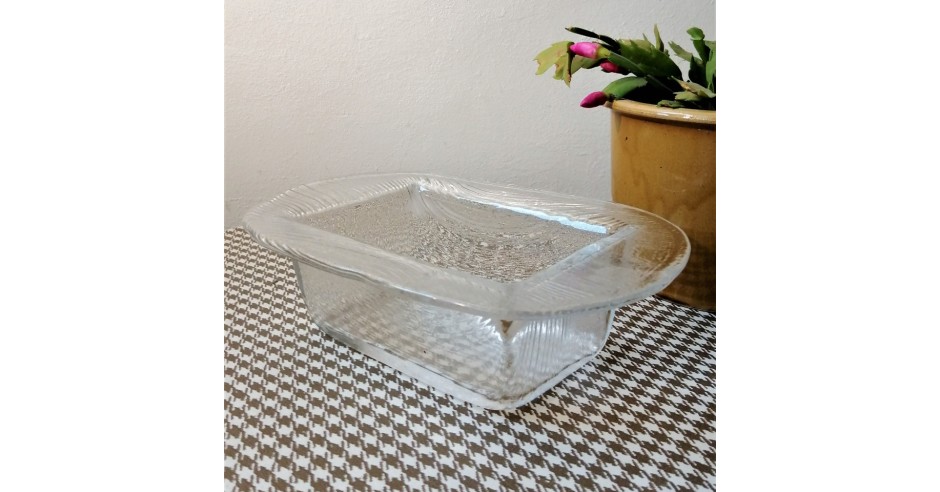 ZM3528- Bol dreptunghiular- bol unt/ branza- sticla scandinava- vintage ...
