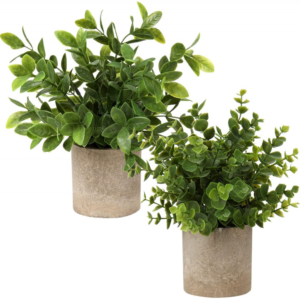 Set 2 Plante Mici in Ghiveci, Eucalipt Artificial Decor Pentru Mese, 20 ...