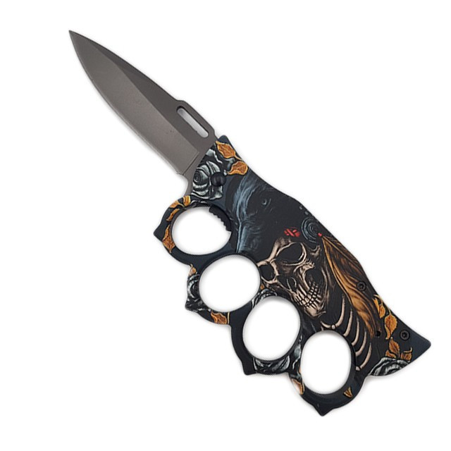 Rozeta pumnal box autoaparare cu cutit briceag cap de mort | Okazii.ro