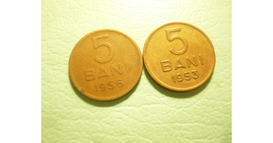 Set 2 monede 5 Bani 1953 si 1956 ,bronz cal. buna | arhiva Okazii.ro