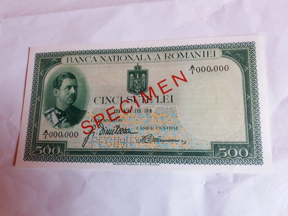 BANCNOTE ROMANESTI SPECIMEN 500LEI 1934 UNC | arhiva Okazii.ro