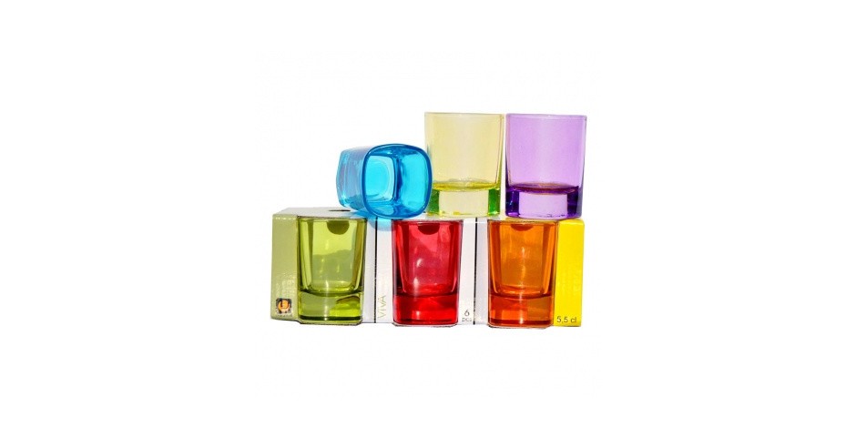 Set 6 pahare colorate din sticla pentru shoturi, 55 ml | arhiva Okazii.ro