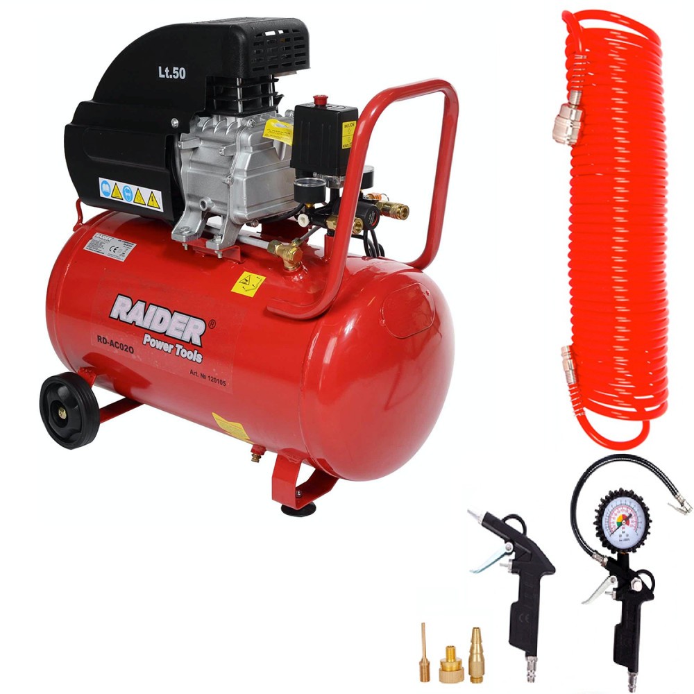 Kit Compresor aer Raider RD-AC02, 50L, 2.5CP + Set 6 accesorii compresor | arhiva Okazii.ro