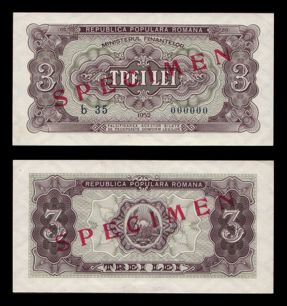 Bancnote romanesti, bani vechi, 3 lei 1952 -SPECIMEN | arhiva Okazii.ro