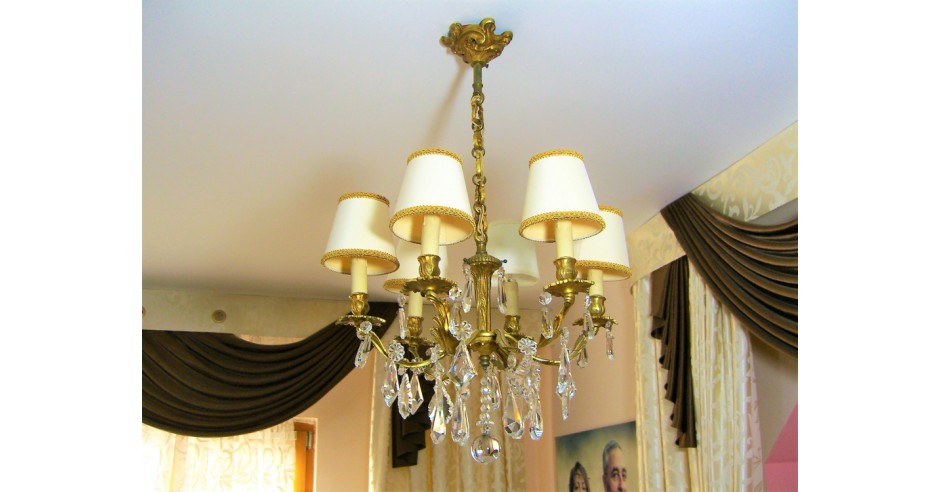 Lustra bronz dore deluxe Art Nouveau cristale Austria 6 lumini antique ...