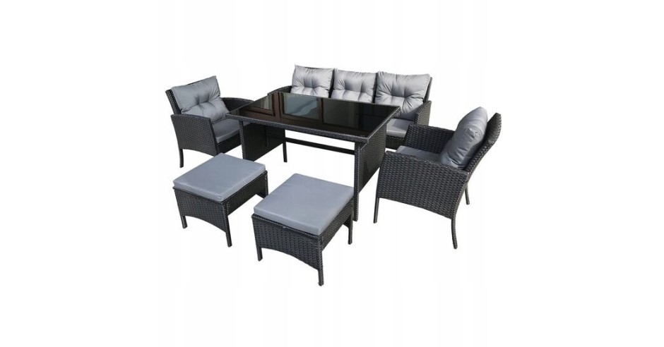 Set Mobilier Gradina Ratan Sintetic Negru Gri: Masa, 2 Scaune, Canapea ...
