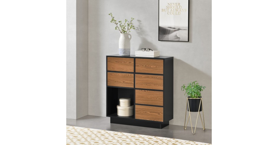 Comoda Krokom cu 6 usi Push-Open negru/efect lemn nuanta inchisa [en ...