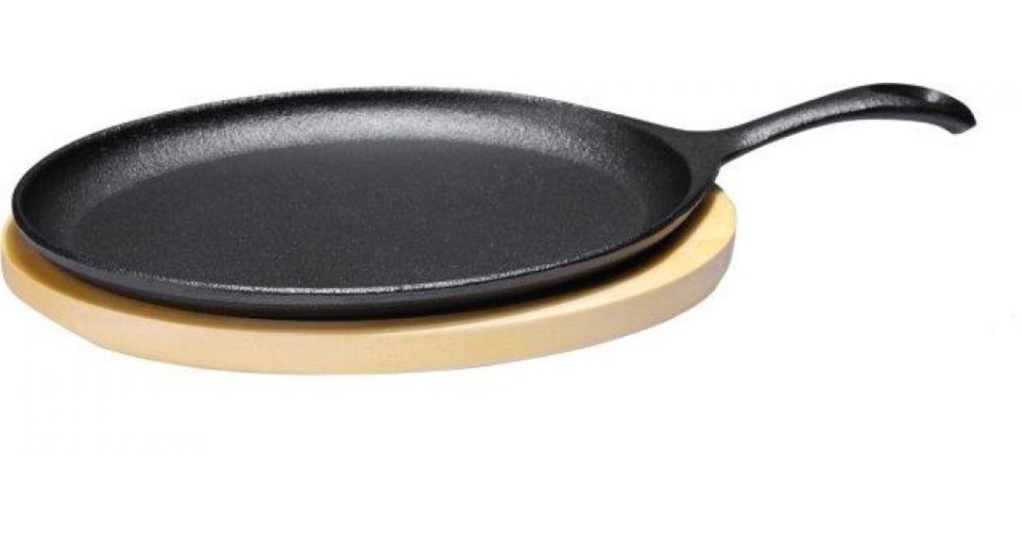 Mini platou servire din fonta, suport lemn, 370x180x50 mm, 0.4 Lit ...