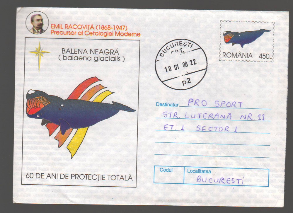 CPIB 20392 PLIC INTREG POSTAL - BALENA NEAGRA, EMIL RACOVITA | Okazii.ro