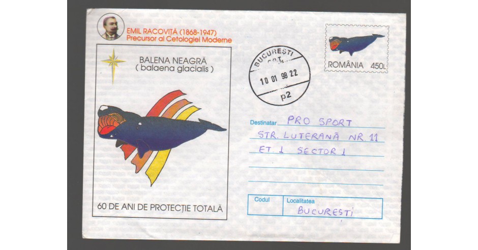 CPIB 20392 PLIC INTREG POSTAL - BALENA NEAGRA, EMIL RACOVITA | Okazii.ro