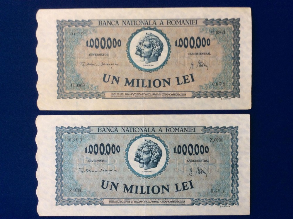 Bancnote Romania - 1000000 lei 1947 (2 bancnote diferen?a de culoare ...