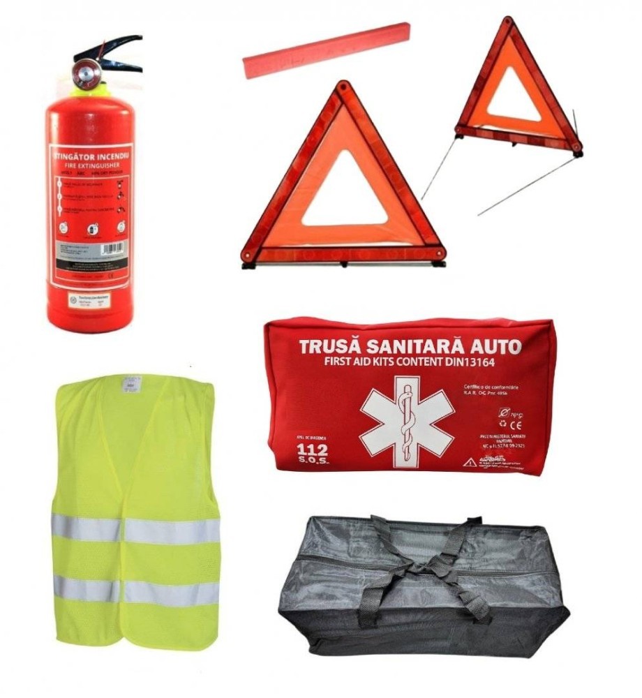 Kit Siguranta auto obligatoriu complet Omologat – Stingator 1KG, Trusa ...