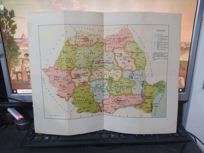 Harta Administrativa RPR 1960, Regiuni Romania, Harta Fizica, 37x30cm ...