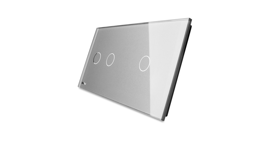 Panou intrerupator dublu + simplu cu touch Livolo din sticla, Gri ...