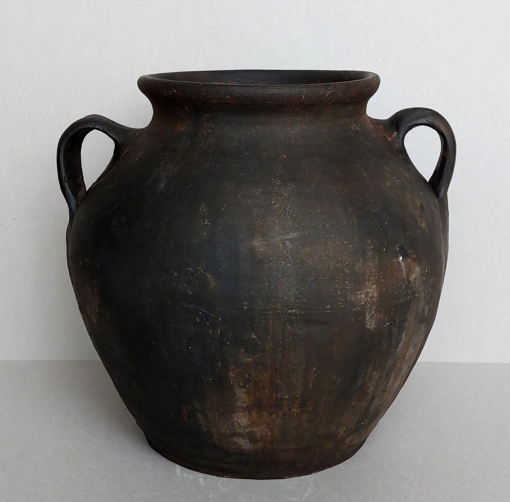 Vas din lut negru de Marginea cu 2 toarte pentru ulei, ceramica ...