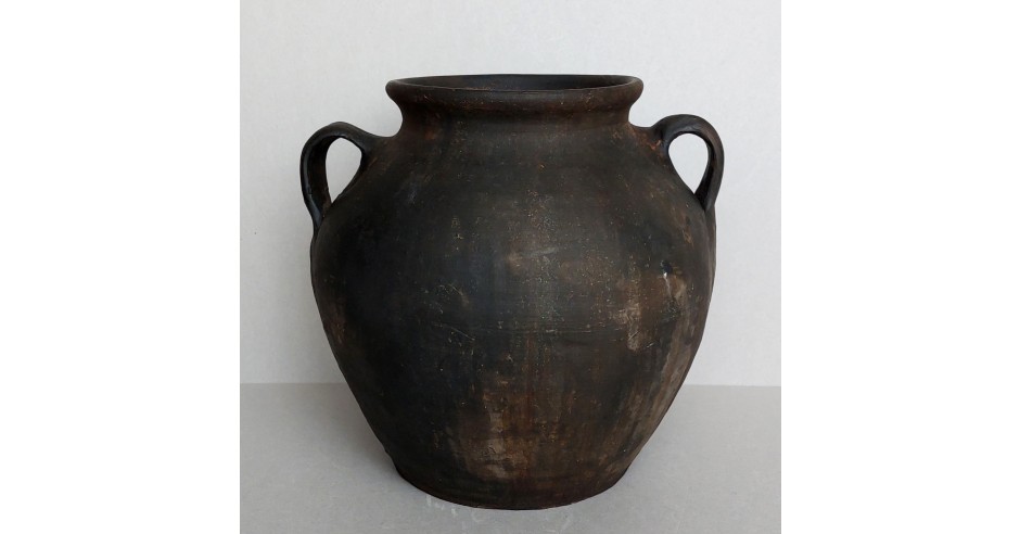 Vas din lut negru de Marginea cu 2 toarte pentru ulei, ceramica ...