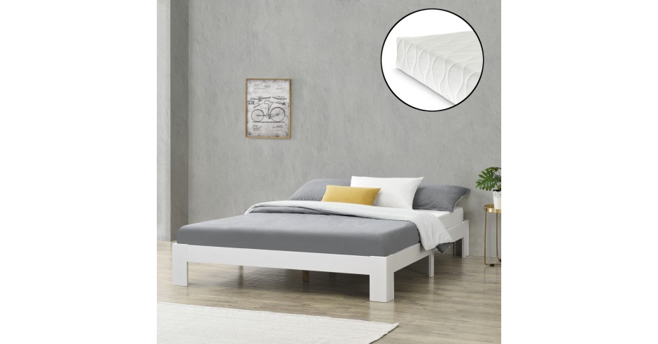 [en.casa]® Pat rama lemn Raisio 140W, 140 x 200 cm, lemn de brad/PAL ...