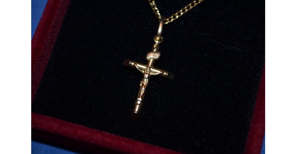 LANT + PANDANTIV CRUCE AUR 18K - Cu IIsus - Deosebit - 56.5cm - 9.5g ...