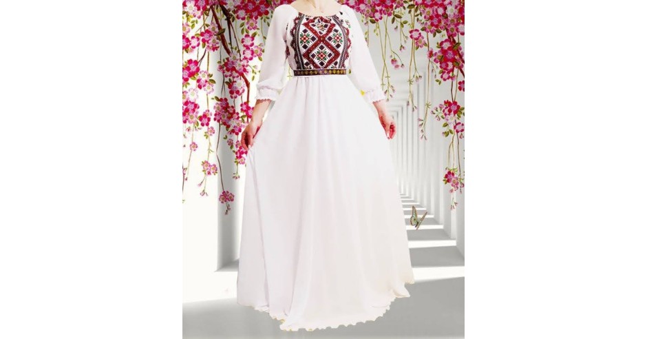 Rochie stilizata cu motive traditionale lunga Magduta | arhiva Okazii.ro