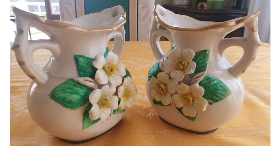 Pereche vase, vaze flori ceramica Anglia,APLICATI UNICAT, set englezesc ...