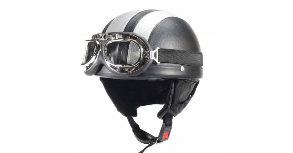 Casca moto Retro Vespa Chopper Piele cu Cozoroc + Guler - Negru+Gri, L ...