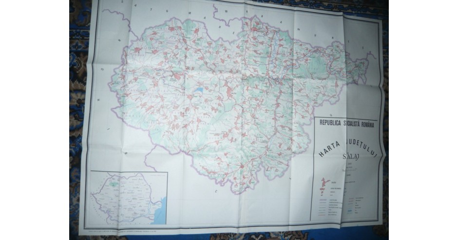 Harta mare a Judetului SALAJ 1983 ,dim.=119x88cm RSR Inst. Geodezie si ...