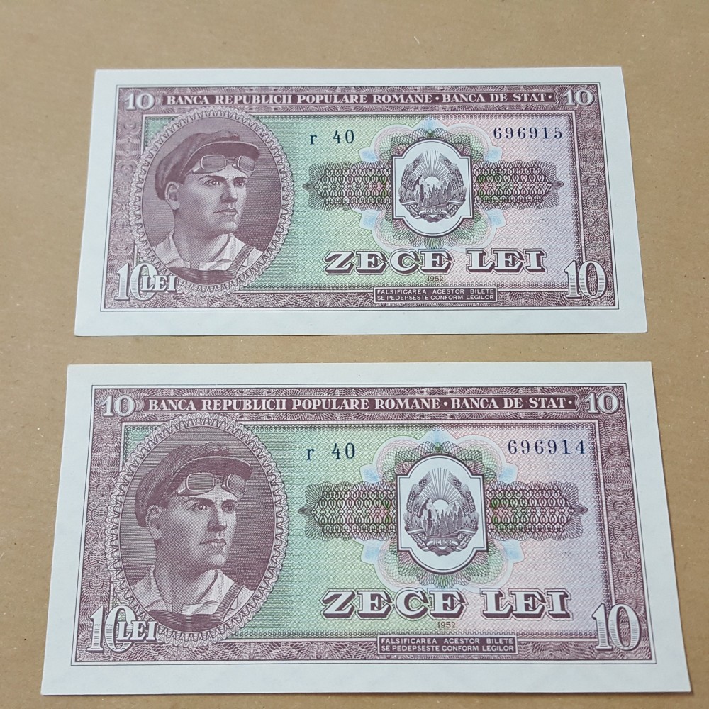 Bancnota 10 lei 1952 UNC - serii consecutive - necirculate | arhiva ...