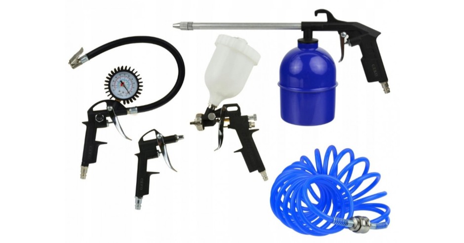 Kit compresor, Set pistol suflat, vopsit, umflat, antifonat, furtun ...