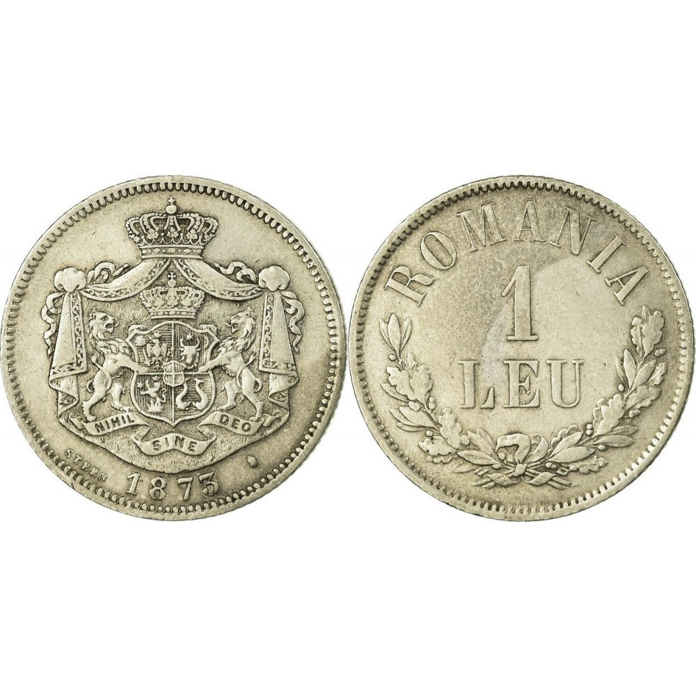 ROMANIA - 1 Leu 1873 cu " L " intrerupt . Detalii frumoase . Moneda ...