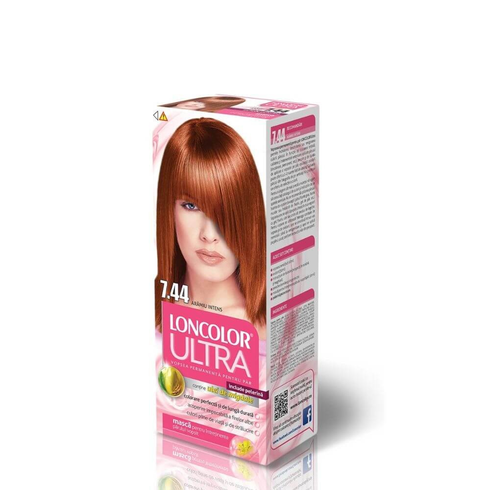 Vopsea de Par Permanenta LONCOLOR Ultra 7.44, 100 ml, Aramiu Intens ...