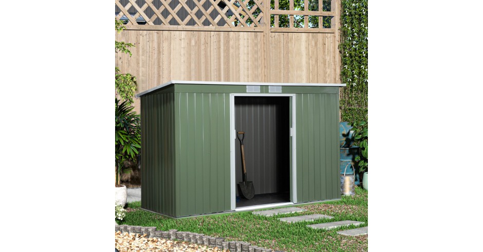 Outsunny, magazie pentru scule de gradina, 280x130x172cm, Verde deschis ...
