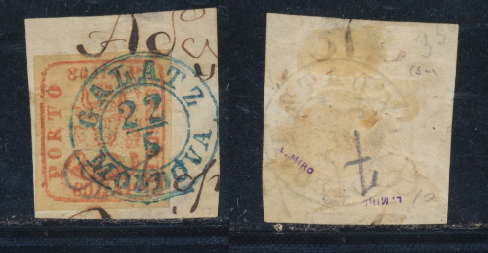 ROMANIA MOLDOVA timbru original Cap de Bour 80 parale fragment stampila ...