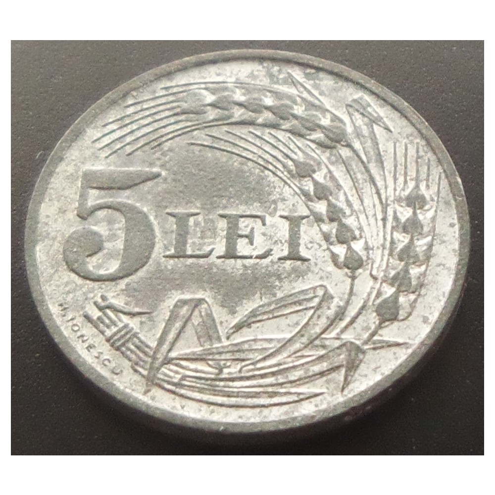 Moneda 5 LEI - ROMANIA, anul 1942 *cod 1585 = ZINC UNC - LUCIU TOTAL ...