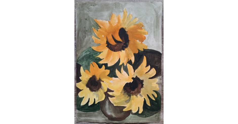 Vas cu floarea soarelui// acuarela Rodica Raileanu 1987, Portrete ...