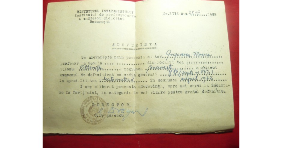 Adeverinta- Diploma a Centrului de Perfectionare a Cadrelor Didactice ...