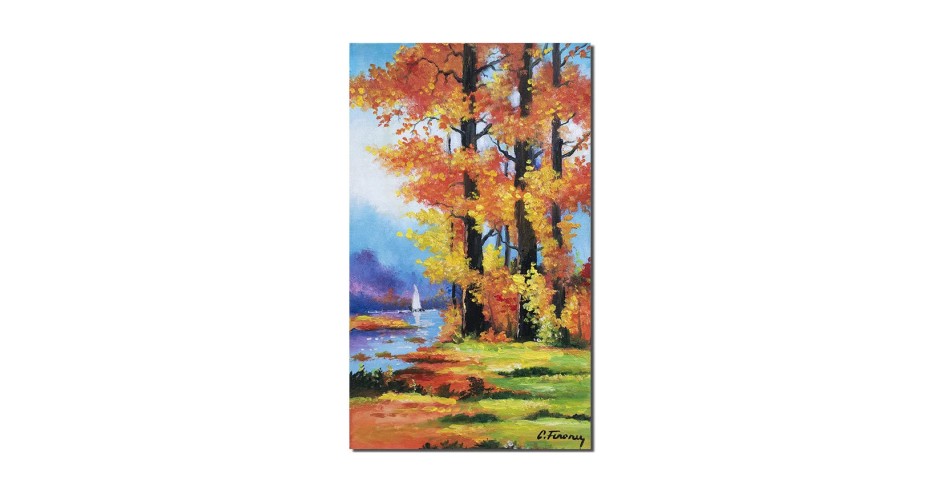Tablou pictat manual, Peisaj feeric cu iola, 50x30cm ulei pe panza ...