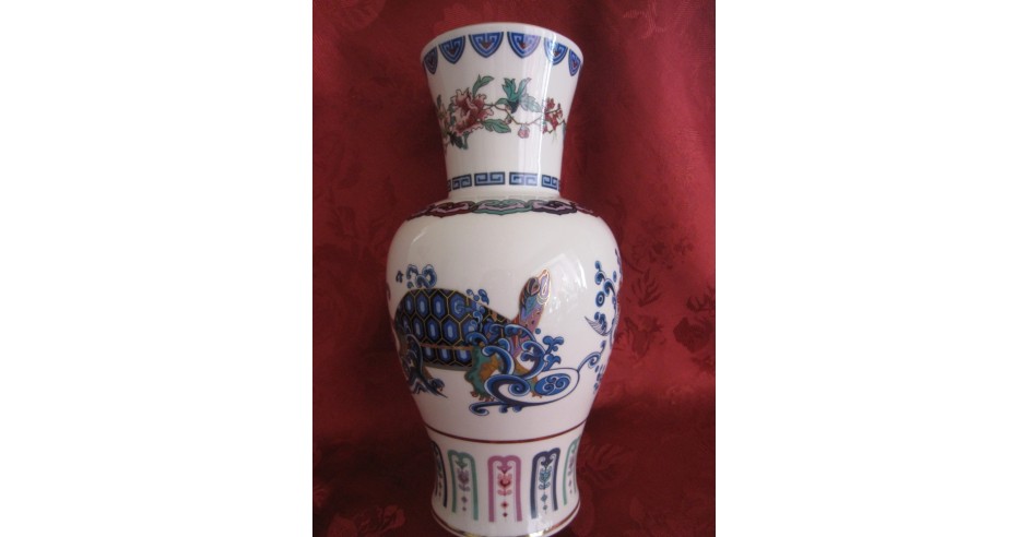 VAZA PORTELAN FRANKLIN MINT CHINA DECORATA CU BROASCA TESTOASA 26 CM ...