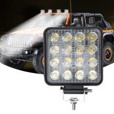 Proiector Led Off-Road, 48W, 12V-24V, 1800 Lumeni, Patrat, Flood Beam ...