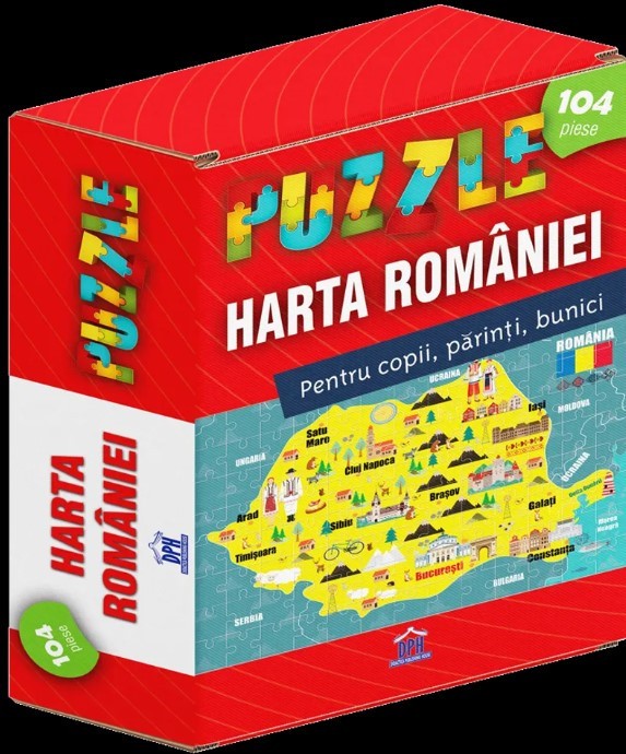 Harta Romaniei. Puzzle. Pentru copii, parinti, bunici. 104 piese ...