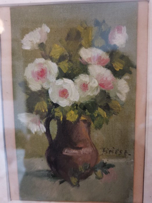 Vas cu flori, Otto Briese semnat dr jos, ulei pe carton, 14x9 cm rama ...