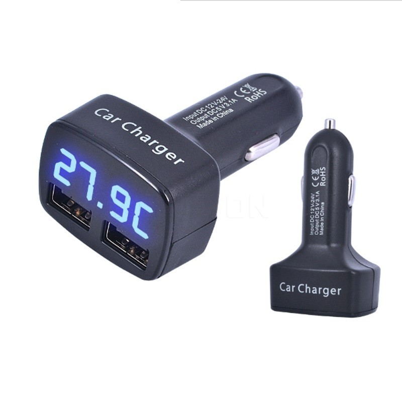 Incarcator AUTO cu Voltmetru Ampermetru Termometru Dublu / Dual USB la ...