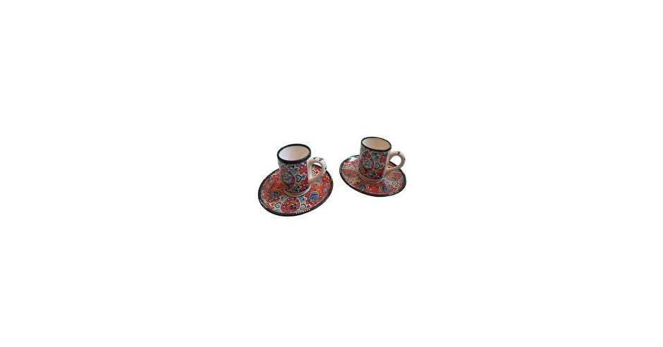 Set turcesc pentru cafea, EHA, pictat manual, ceramica, 4 piese ...