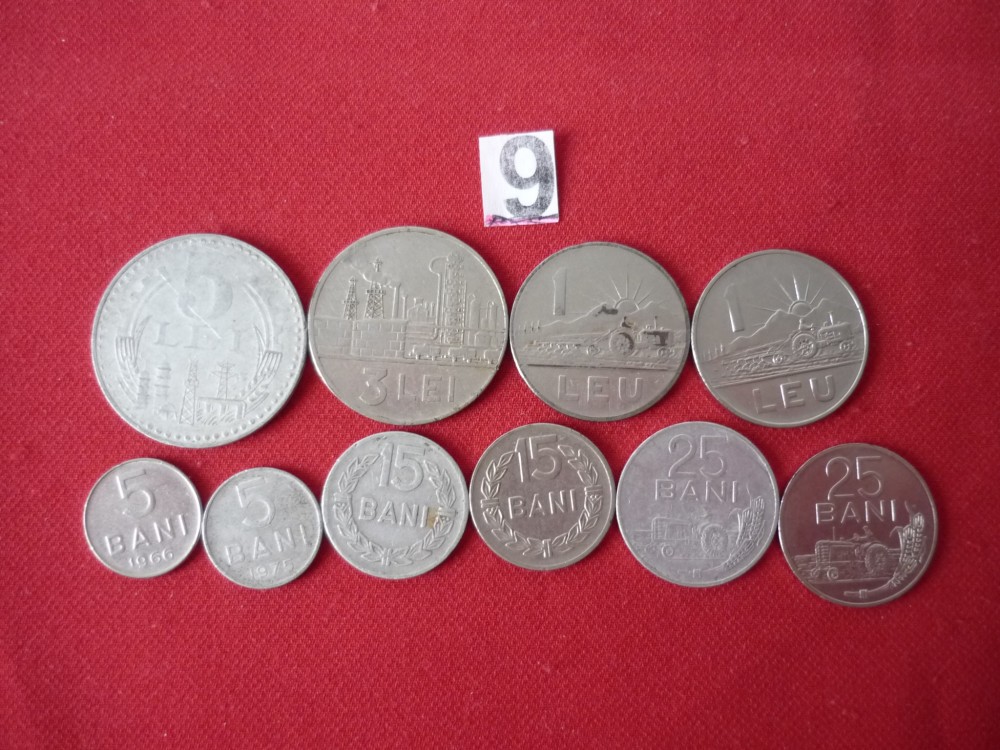 LOT MONEDE ROMANESTI 5, 3, 1 LEU 25, 15, 5 BANI | arhiva Okazii.ro