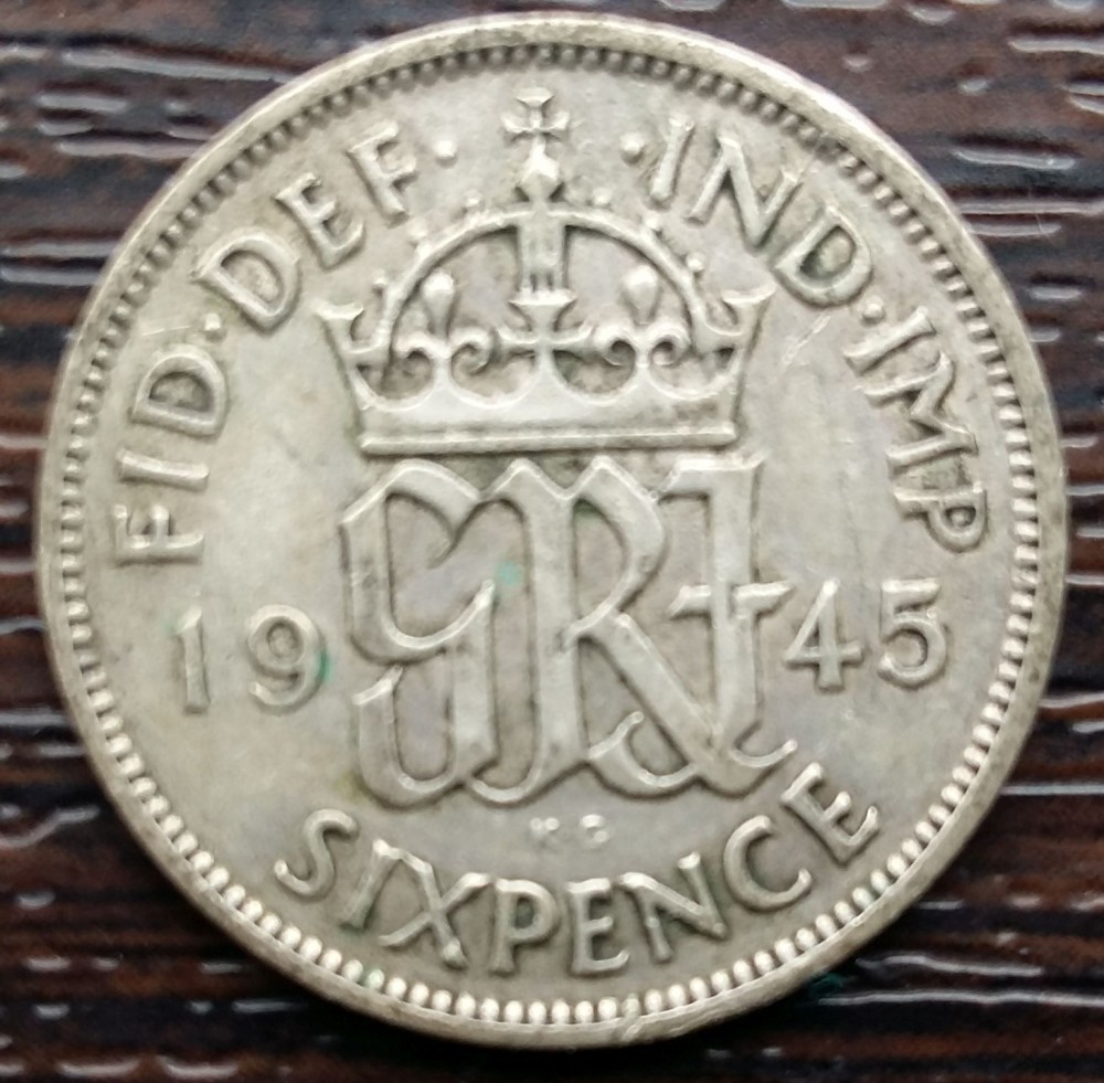 (A11) MONEDA DIN ARGINT ANGLIA - 6 PENCE 1945 | arhiva Okazii.ro