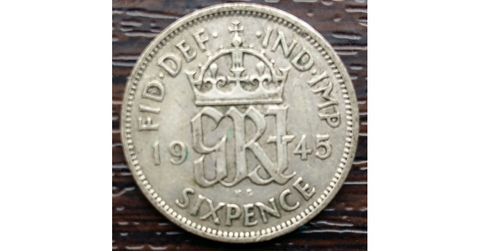 (A11) MONEDA DIN ARGINT ANGLIA - 6 PENCE 1945 | arhiva Okazii.ro
