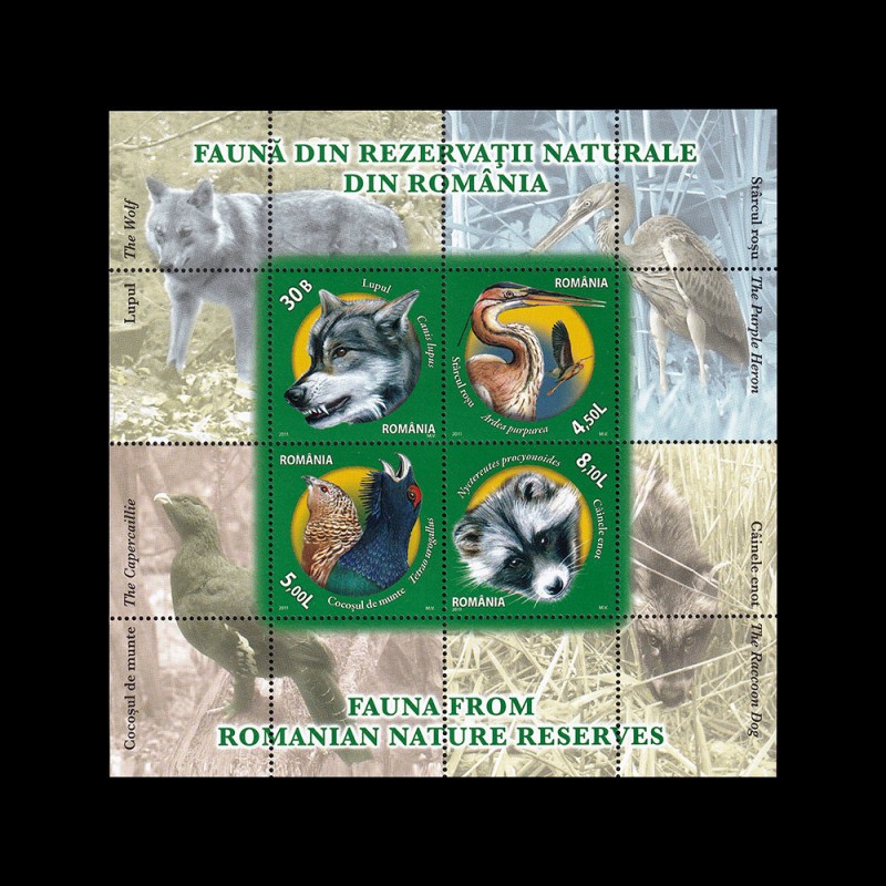 Timbre Romania Fauna din rezerva?ii naturale din Romania, bloc de 4 ...