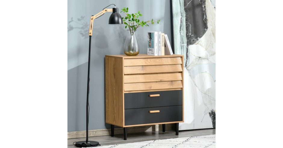 HOMCOM Comoda 4 setare in stil industrial, comoda pentru dormitor ...