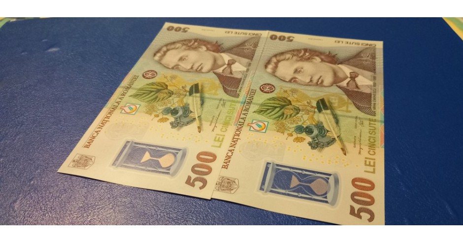 2 Bancnote 500 lei 2024 ( 2018) UNC Seria A Mihai Eminescu Serii ...