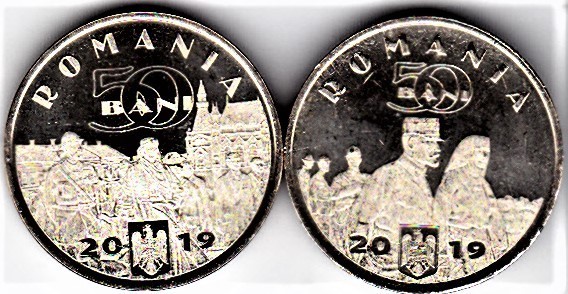 Lot 2 monede comemorative 50 bani 2019 din fisic UNC Ferdinand+regina ...