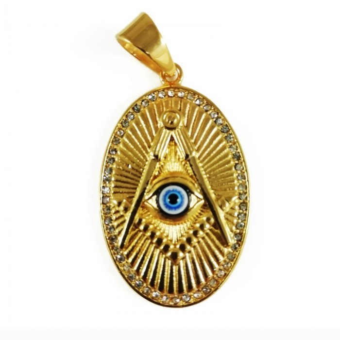 Pandantiv masonic Auriu - Echer, Compas si Ochiul Atotvazator - MM744 ...
